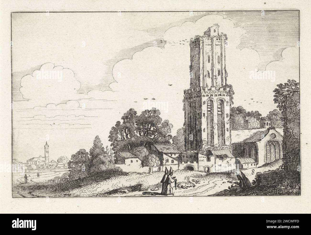 Landscape with dilapidated church tower, Jan van de Velde (II), 1616 ...