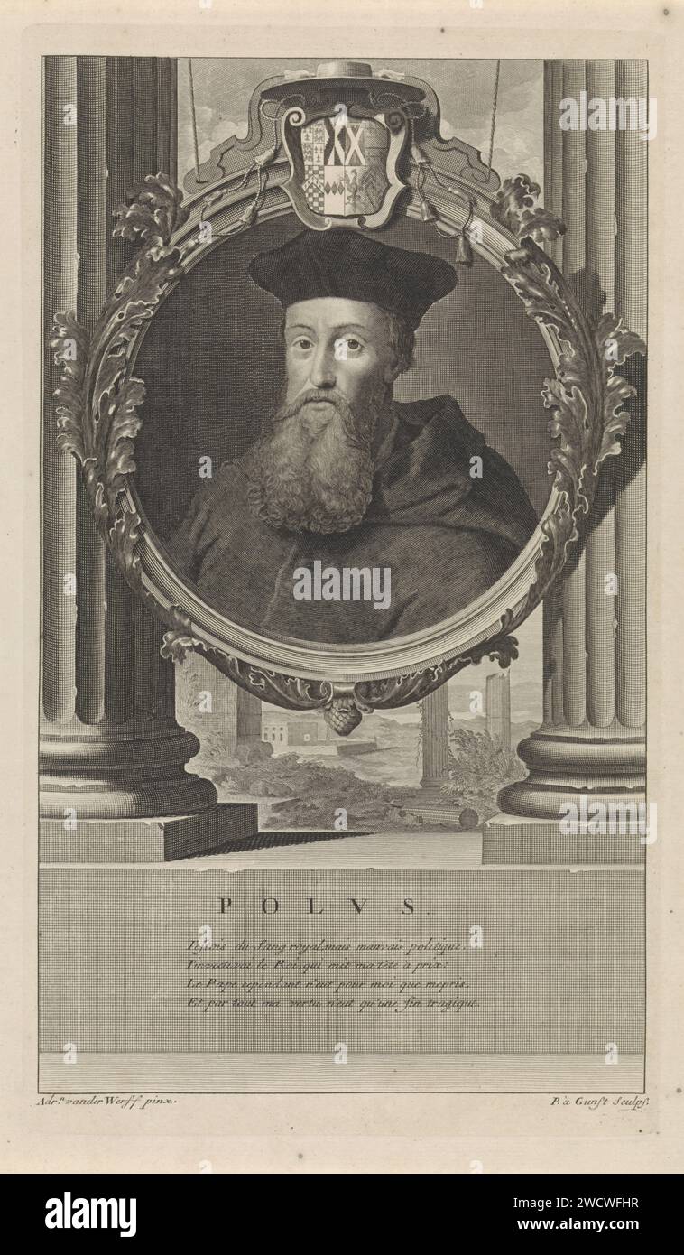 Portrait of Cardinal Reginald Pole, Pieter van Gunst, After Adriaen van ...
