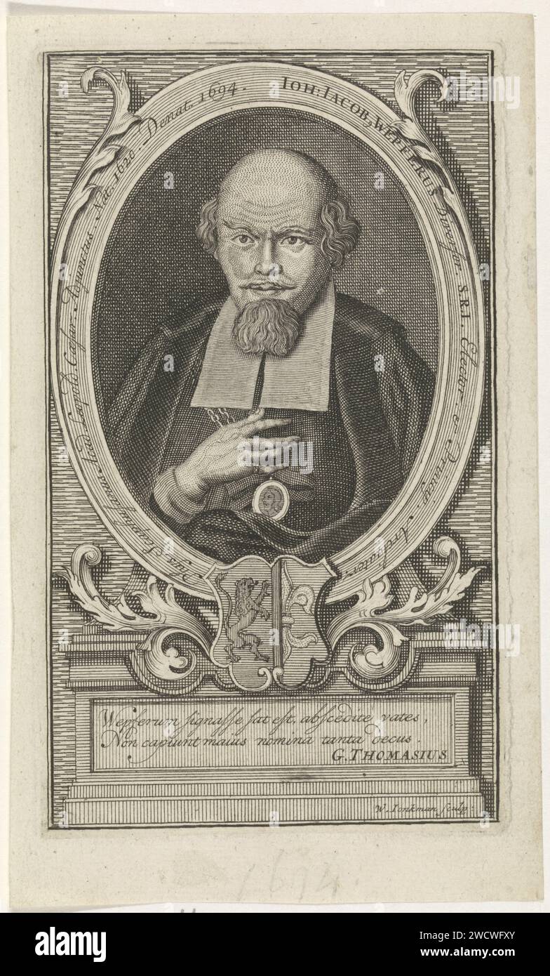 Portrait of Johann Jakob Wepfer, Wouter Jongman, 1712 - 1744 print ...