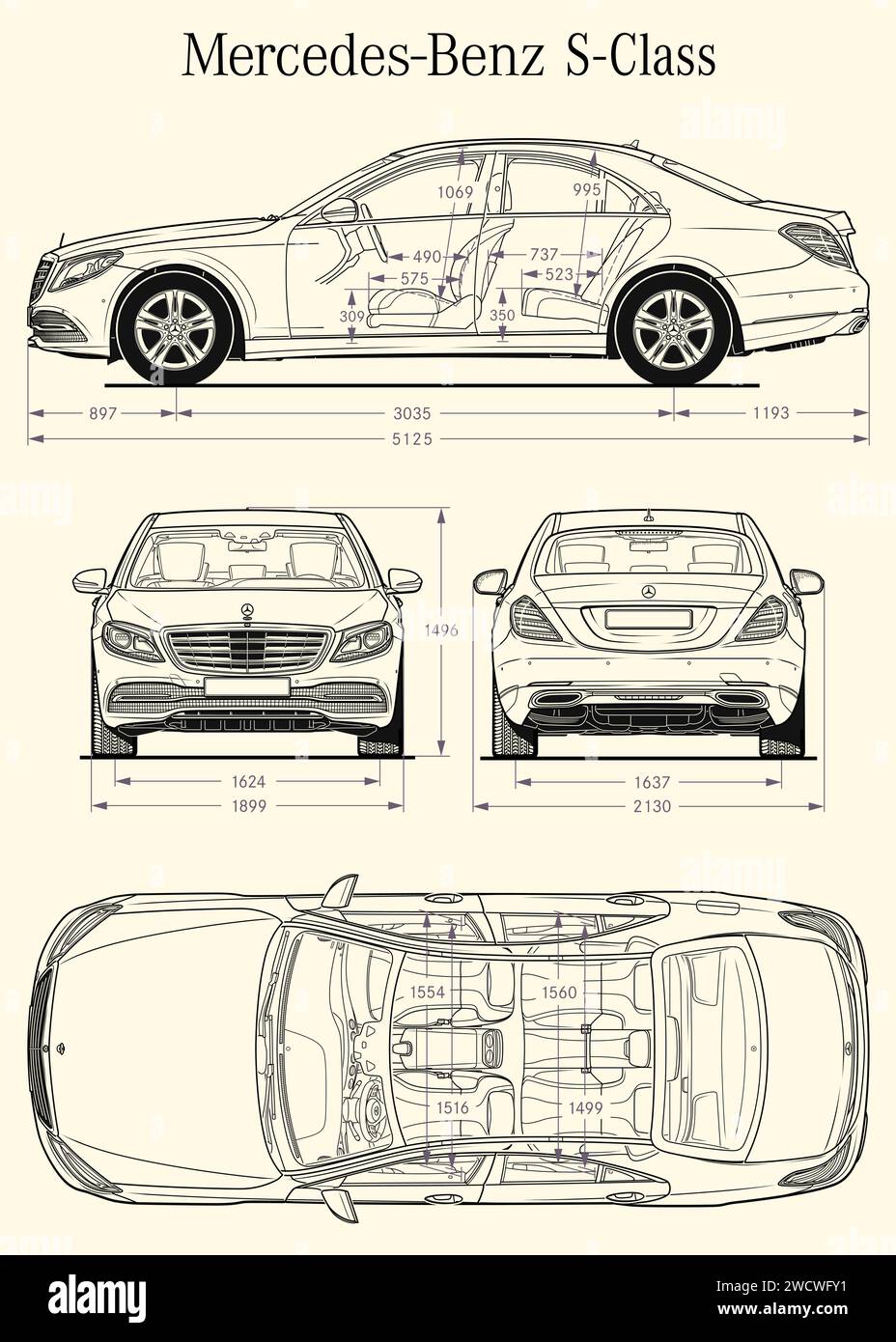 2017 Mercedes-Benz S Class car blueprint Stock Vector Image & Art - Alamy