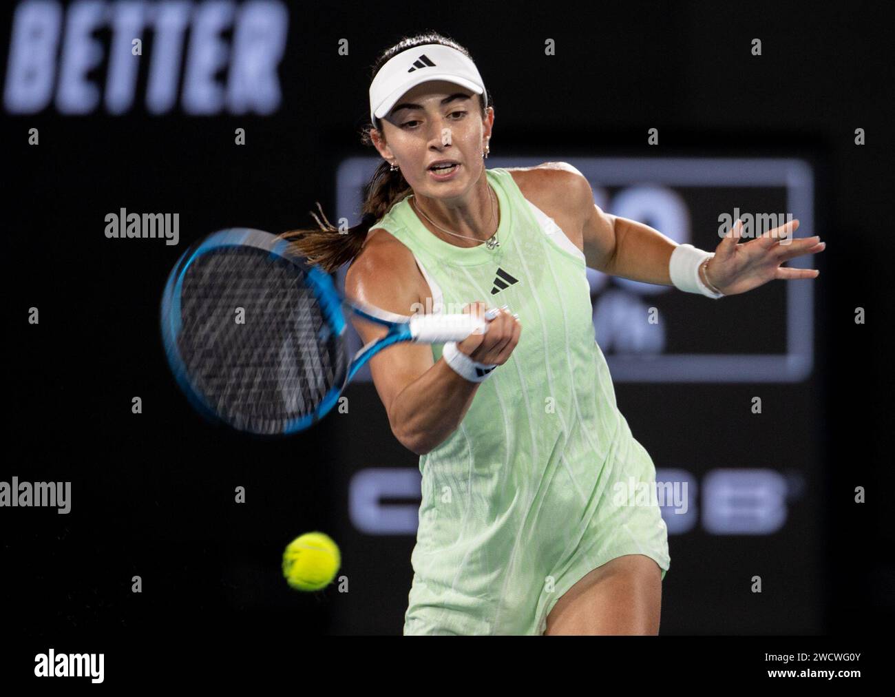 Melbourne, Australia. 17th Jan, 2024. Elina Avanesyan of Russia hits a ...