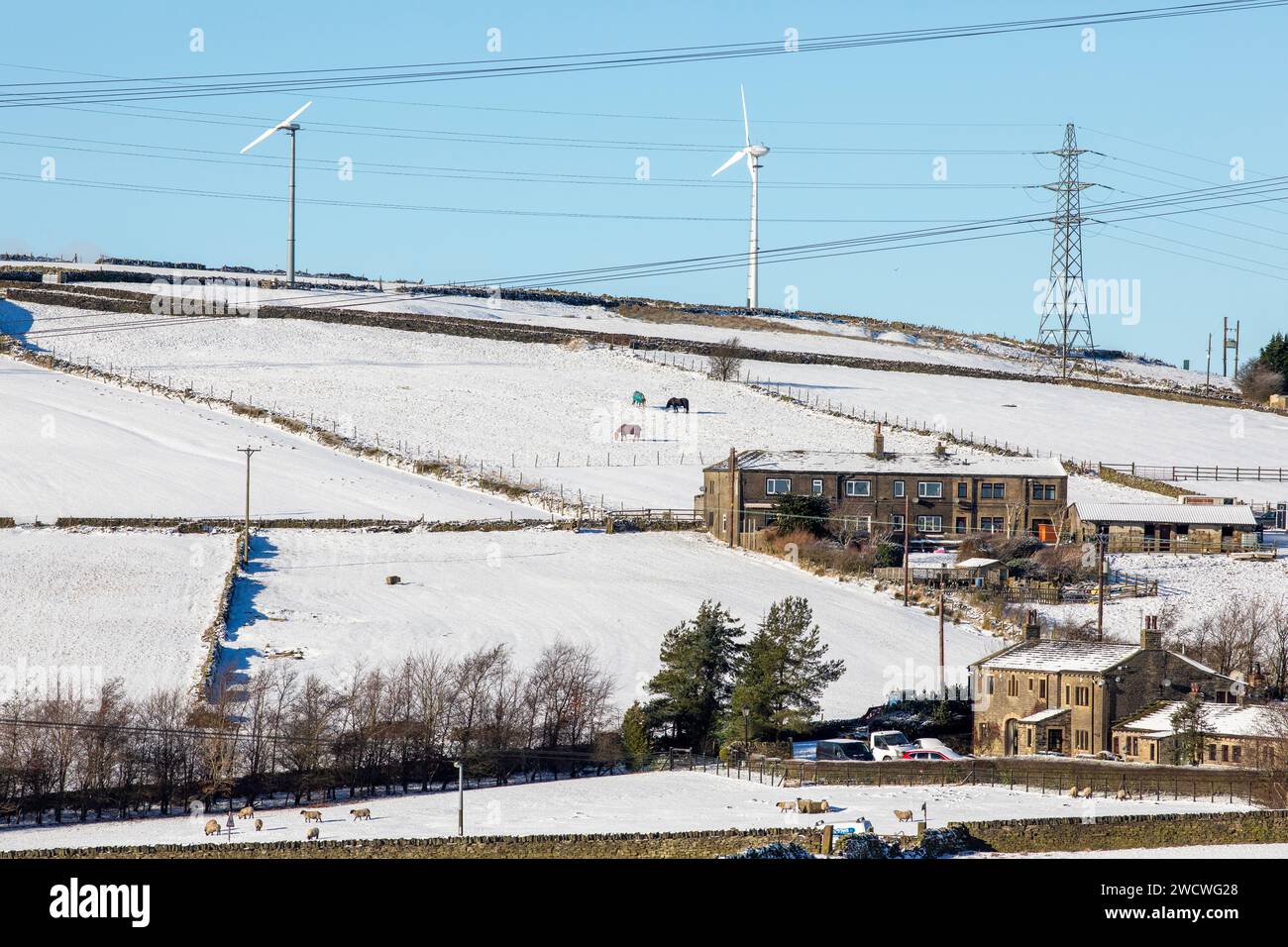 West Yorkshire, UK. 17th Jan, 2024. UK Weather. Blue skies and freezing ...