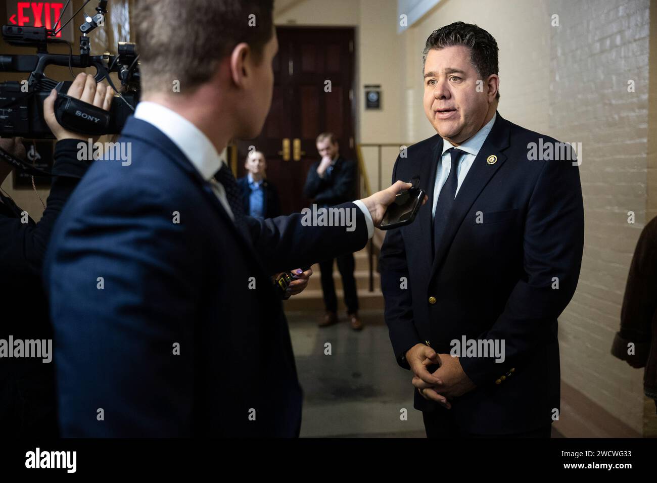 Rep. Nick LaLota (R-N.Y.) speaks with reporters as he arrives for a ...