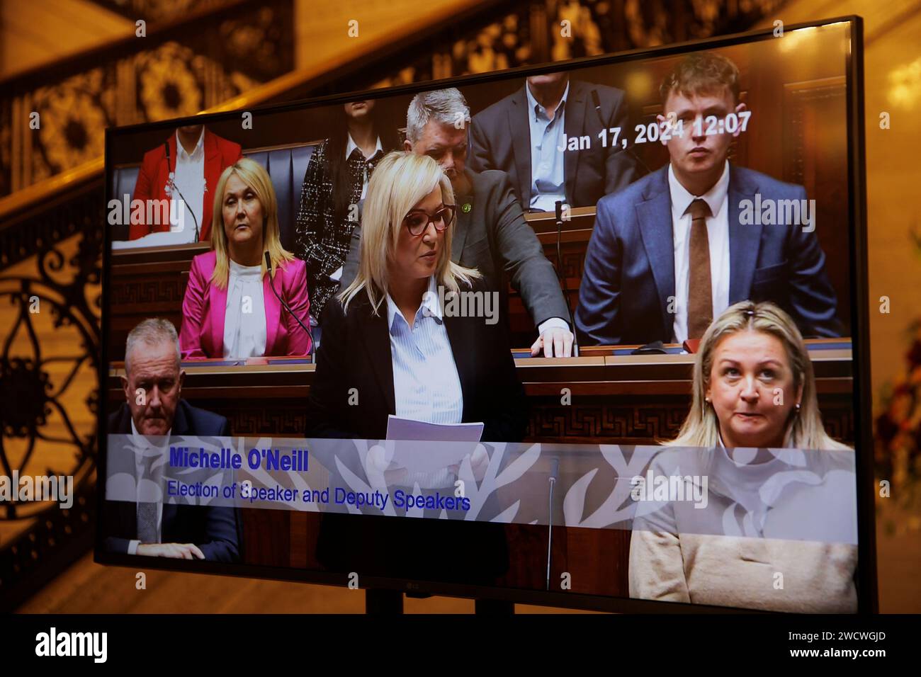 Sinn Fein Vice President Michele O'Neill speaking in the Northern ...