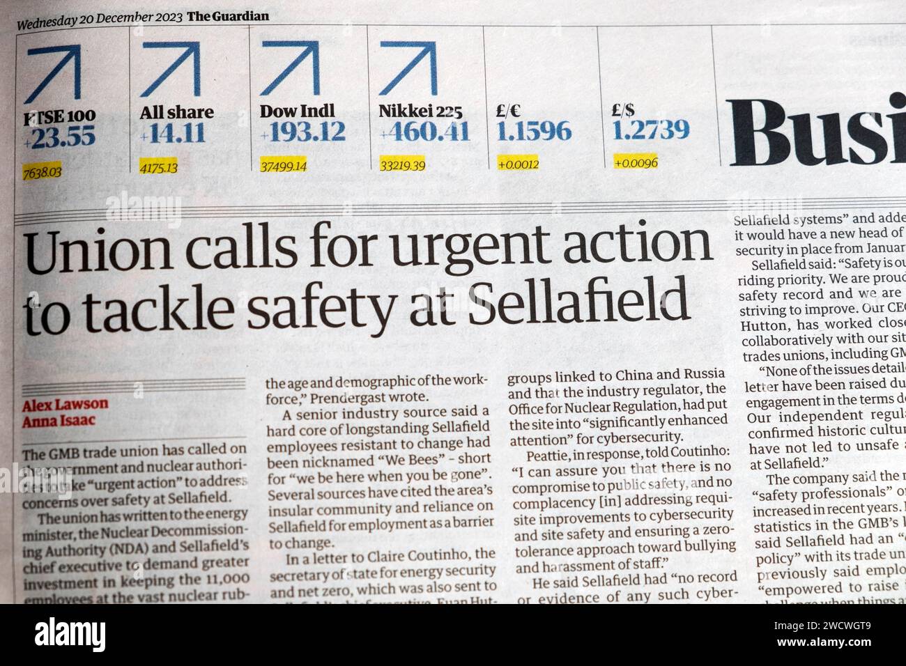'Union calls for urgent action to tackle safety at Sellafield' Guardian ... 'Union calls for urgent action to tackle safety at Sellafield' Guardian ...
