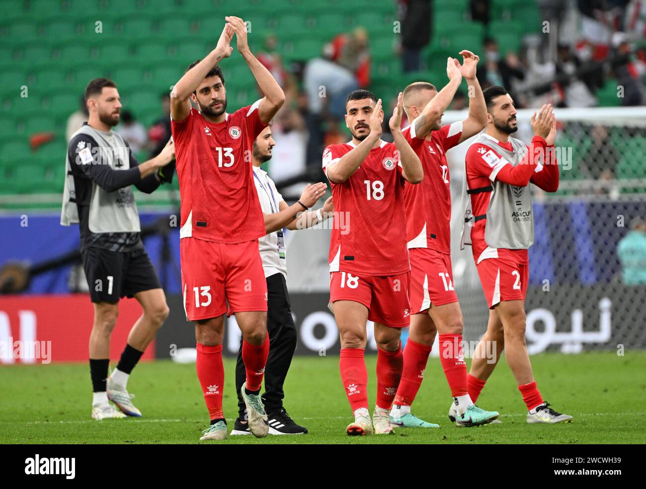 Doha, Qatar. 17th Jan, 2024. Players of Lebanon greet spectators after ...
