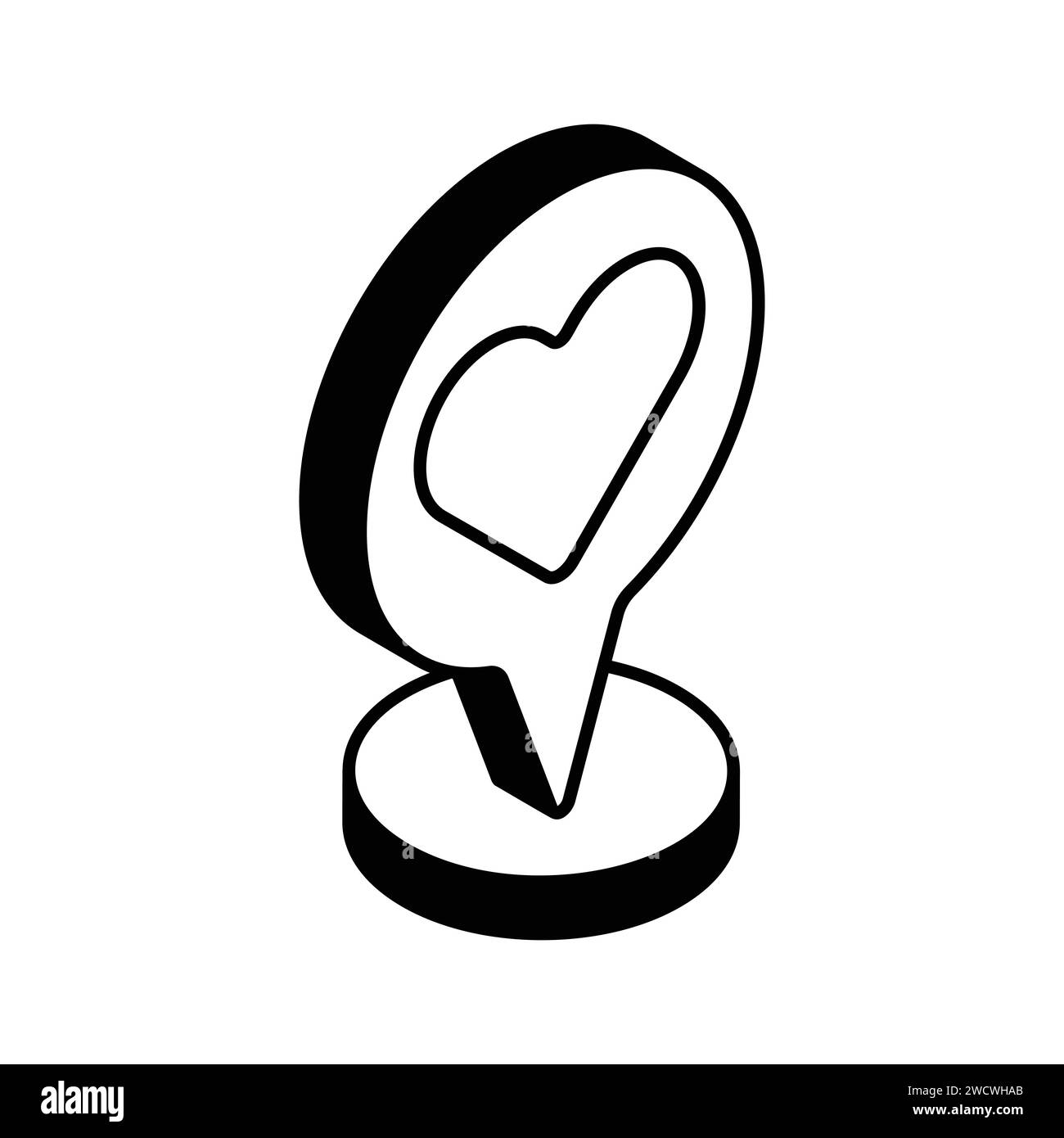 Heart symbol inside location pin showing concept icon of romantic place ...