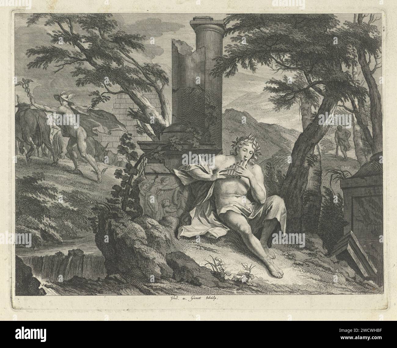 Mercurius a Batus, Philip Van Gunst, 1685 - 1732 print Apollo plays the ...