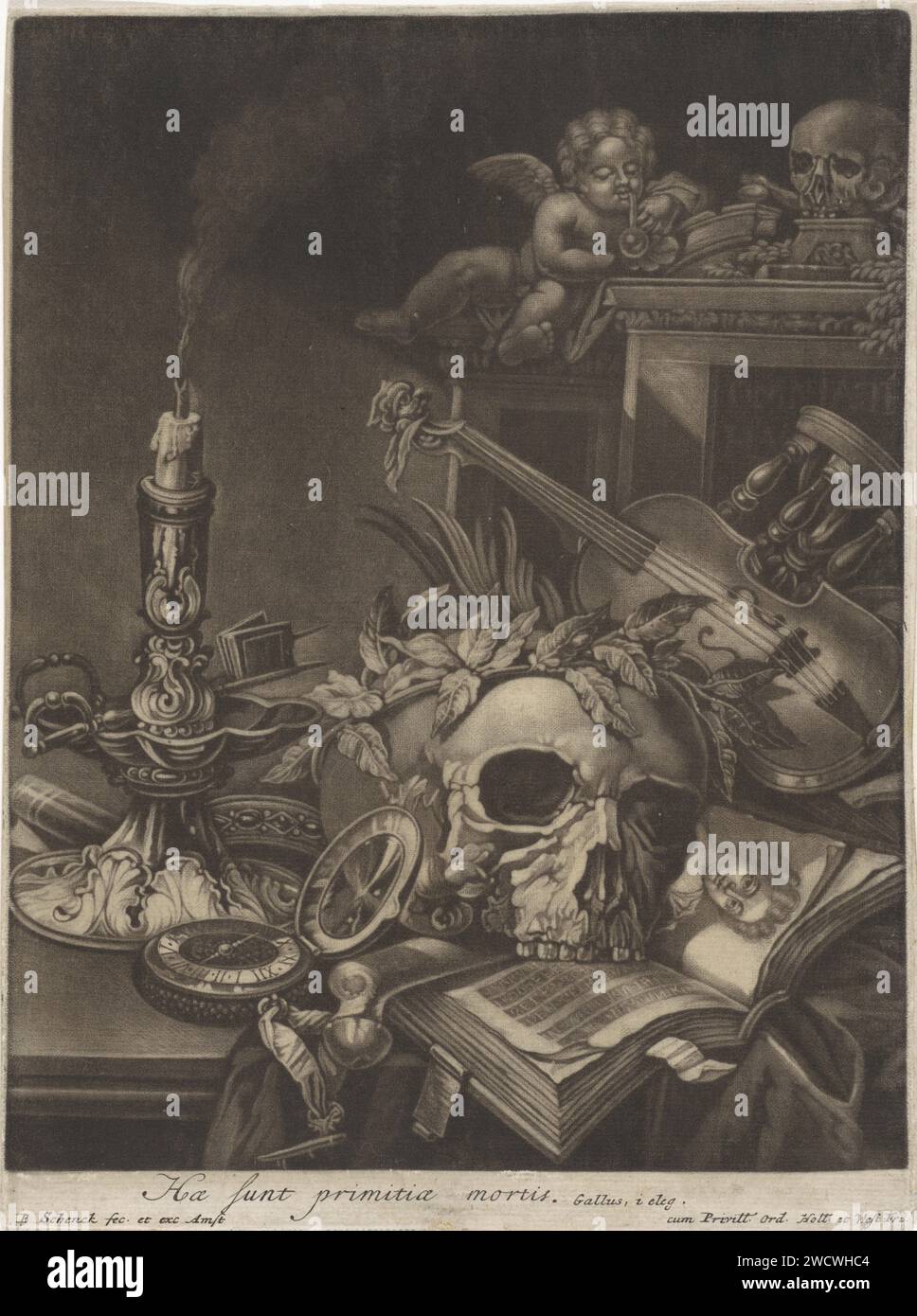 Vanitasstill life with a skull and a violin, Pieter Schenk (I), 1670 ...