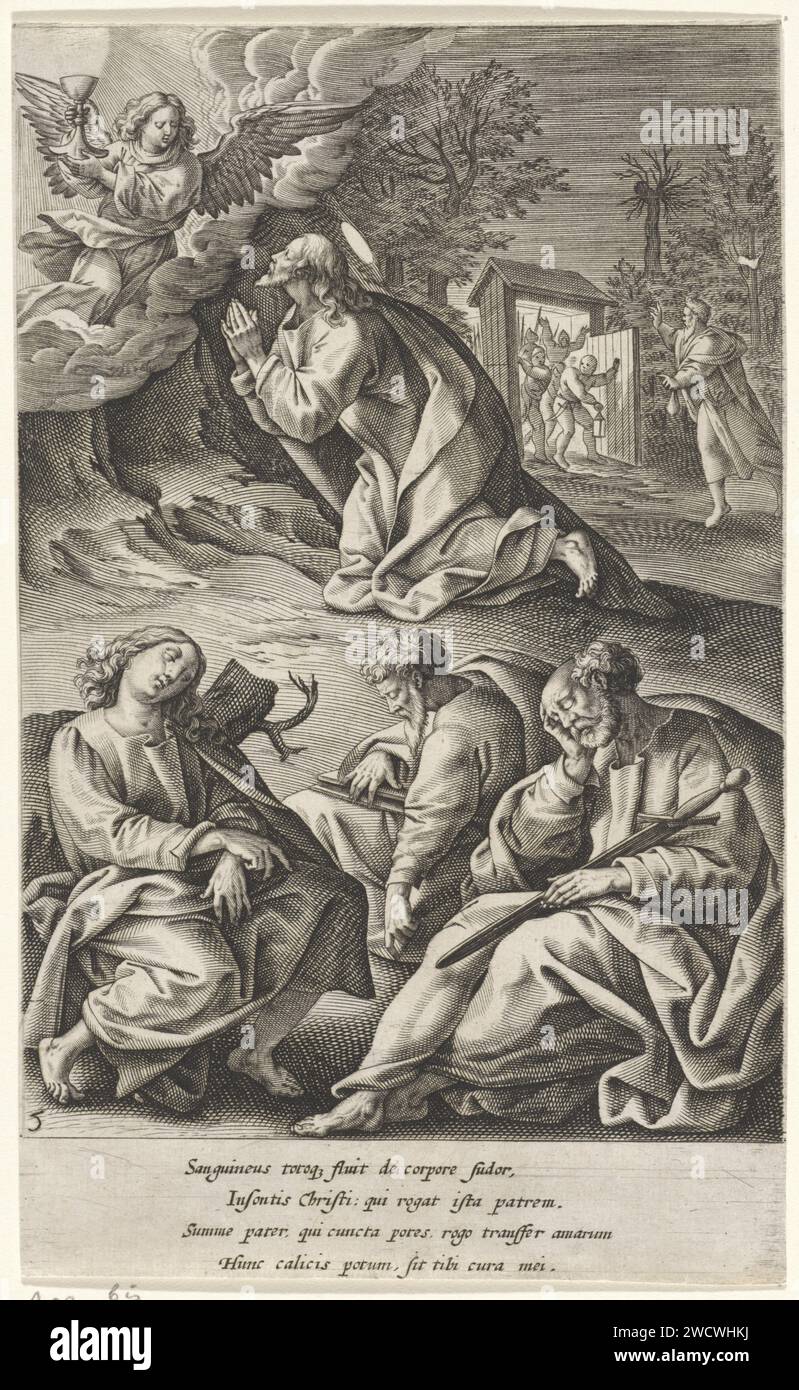 Christ in Hof van Getsemane, Antonie Wierix (II), After Maerten de Vos, 1583 - 1587 print Christ ...