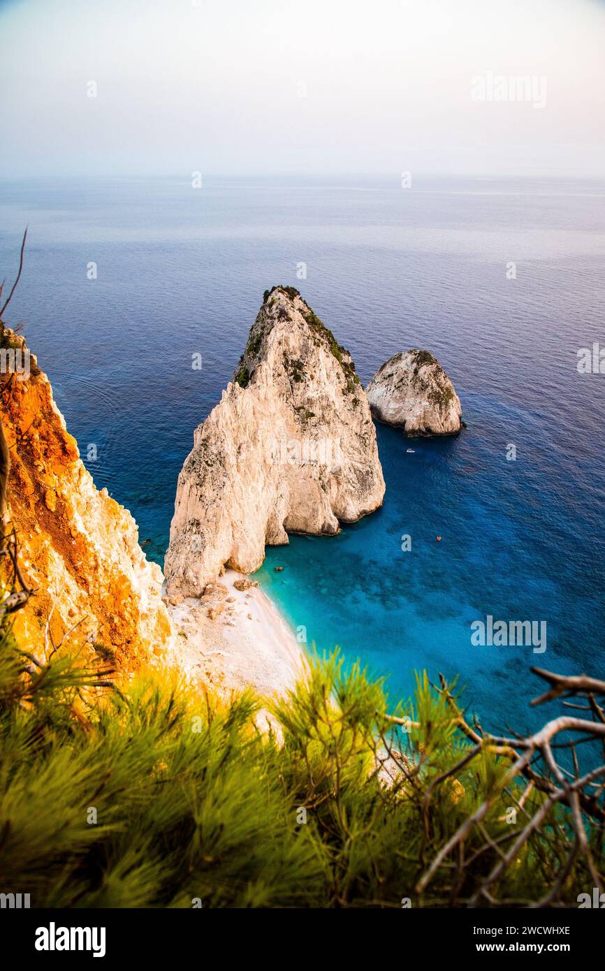 viewpoint of Keri and the famous Mizithres rocks with turquoise sea at ...