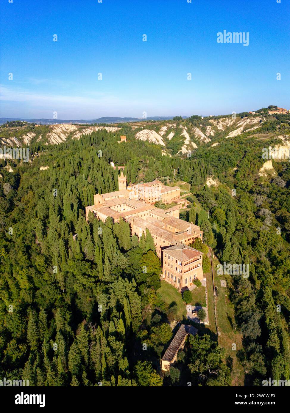 Italy, Tuscany, Siena countryside, Crete Senesi, town of Asciano ...
