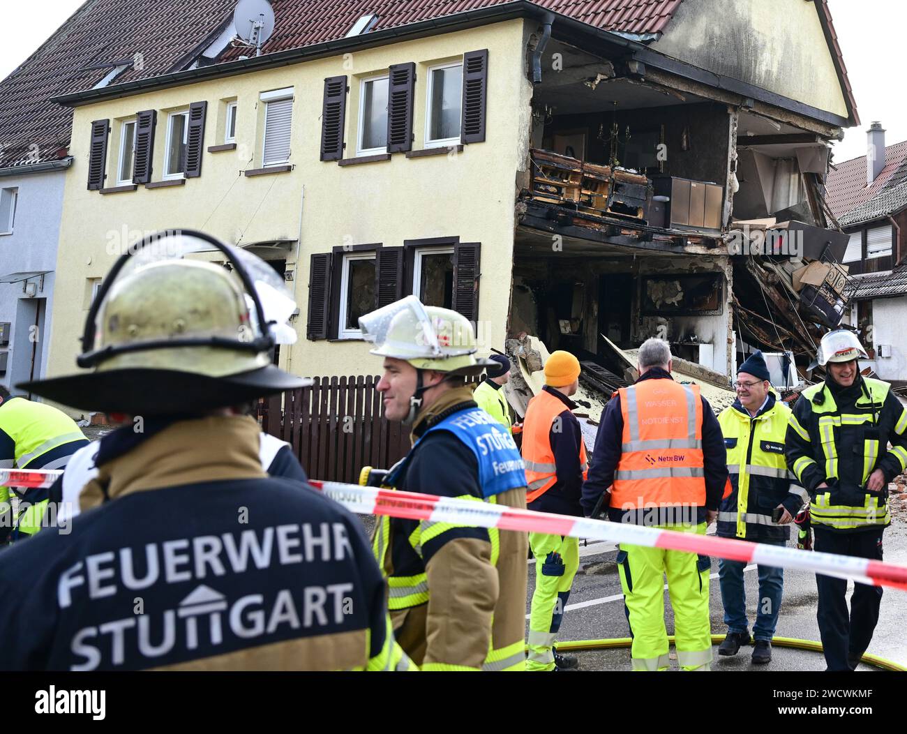Stuttgart, Germany. 17th Jan, 2024. Debris lies in front of a ...