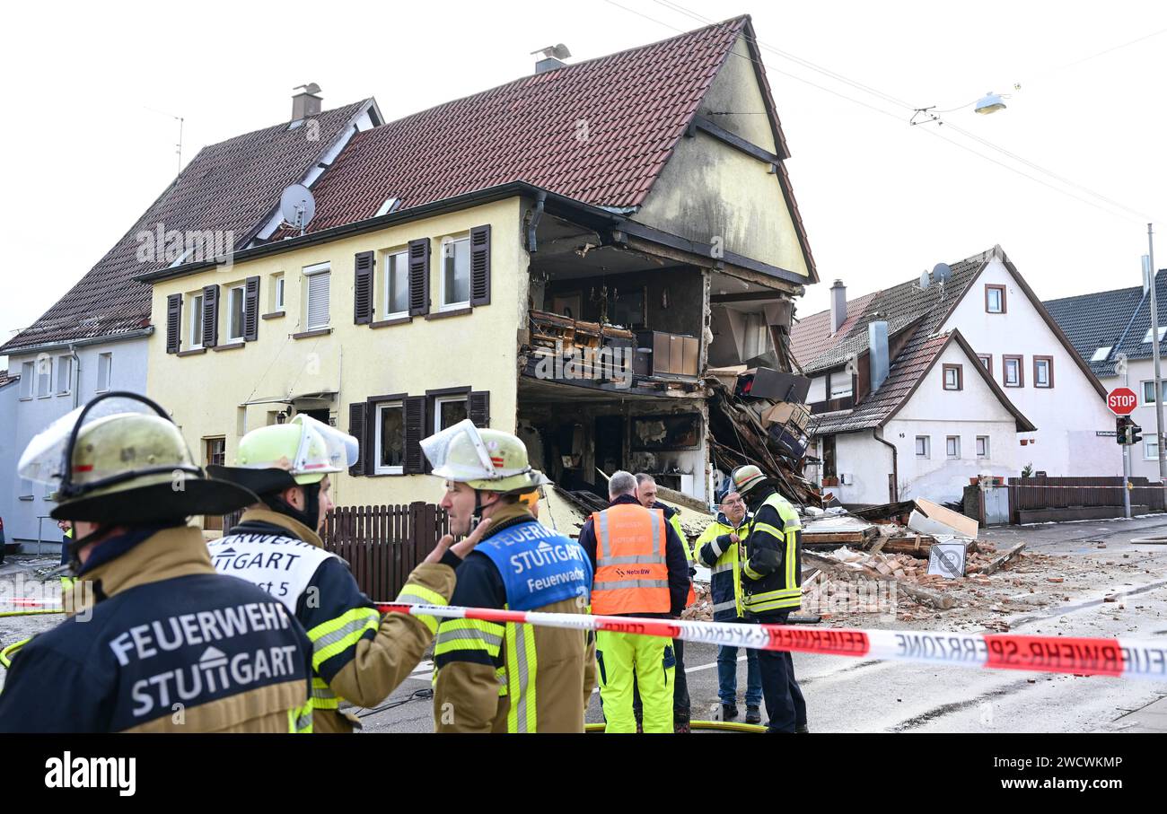 Stuttgart, Germany. 17th Jan, 2024. Debris lies in front of a ...