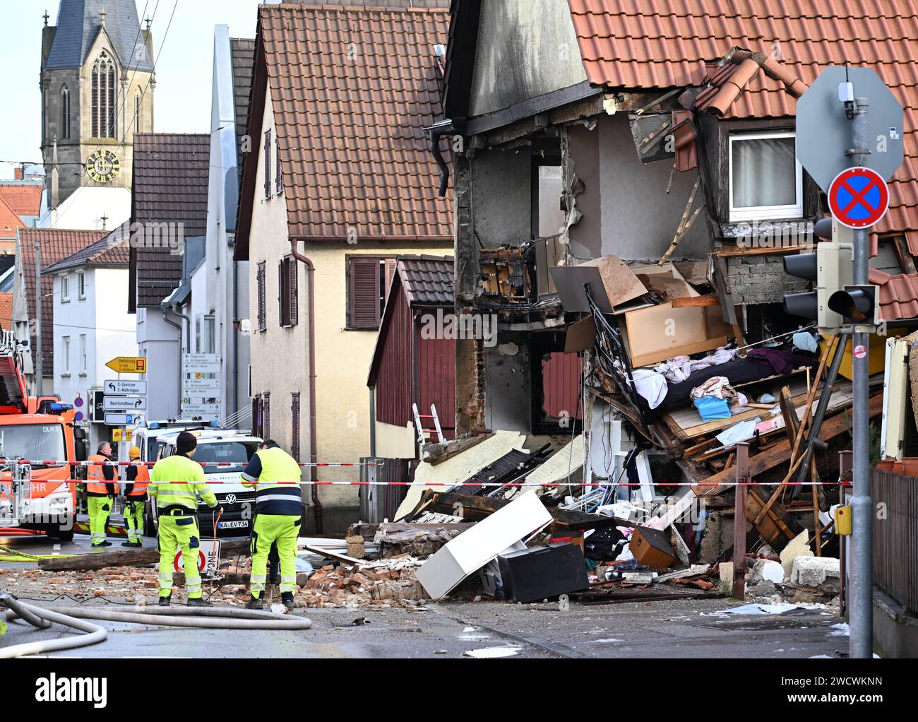 Stuttgart, Germany. 17th Jan, 2024. Debris lies in front of a ...