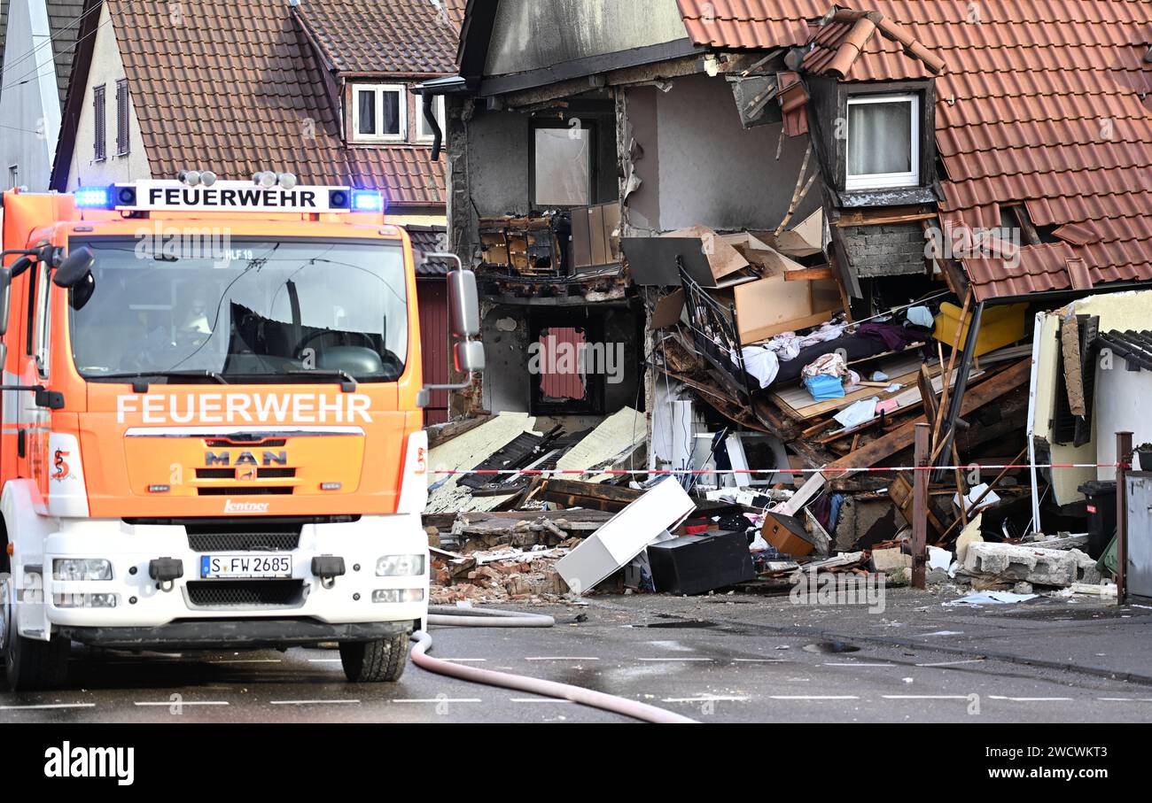 Stuttgart, Germany. 17th Jan, 2024. Debris lies in front of a ...