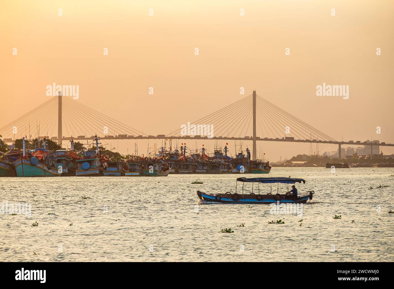 Vietnam, Mekong Delta, My Tho, Rach Mieu bridge over the Mekong river ...