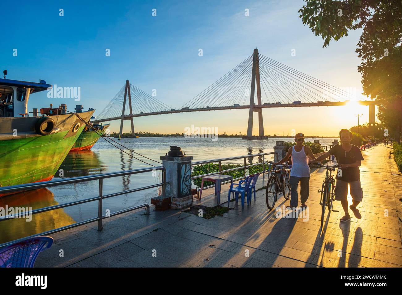 Vietnam, Mekong Delta, My Tho, Rach Mieu bridge over the Mekong river ...