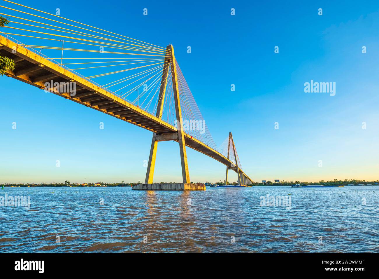 Vietnam, Mekong Delta, My Tho, Rach Mieu bridge over the Mekong river ...
