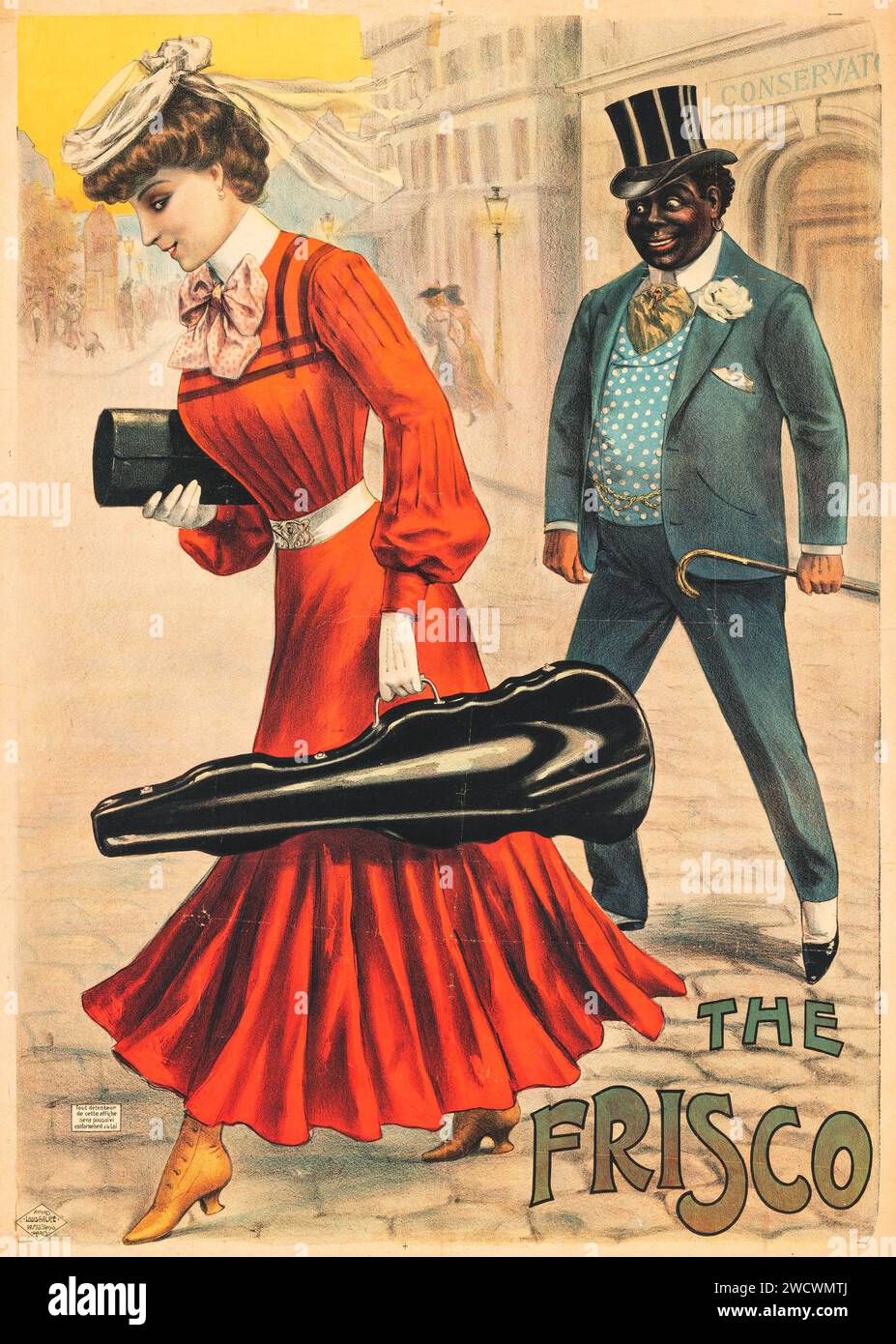 Antique French Advertising Poster The Frisco Theatre Play Louis Galice ...