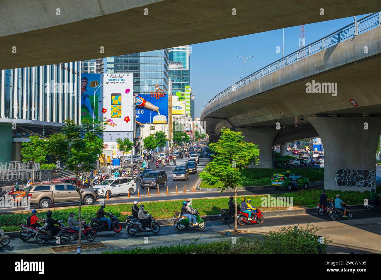 Vietnam, Ho Chi Minh City (Saigon), District 1, traffic in Ben Nghe ...