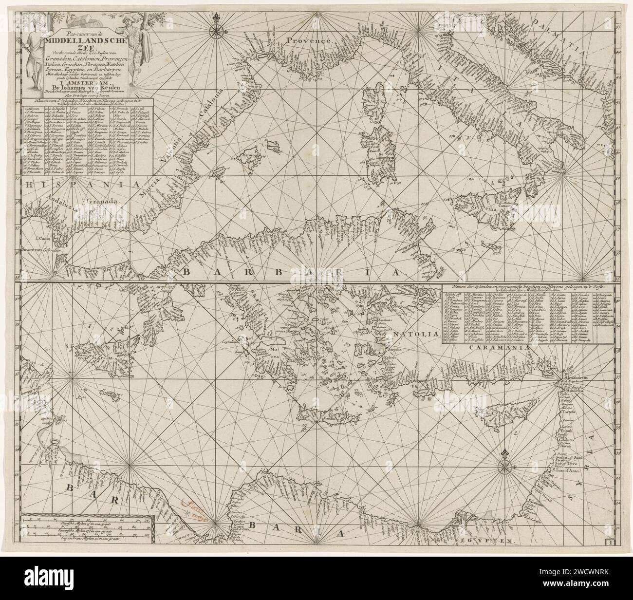 Map of the Mediterranean Sea with above the western part and below the ...