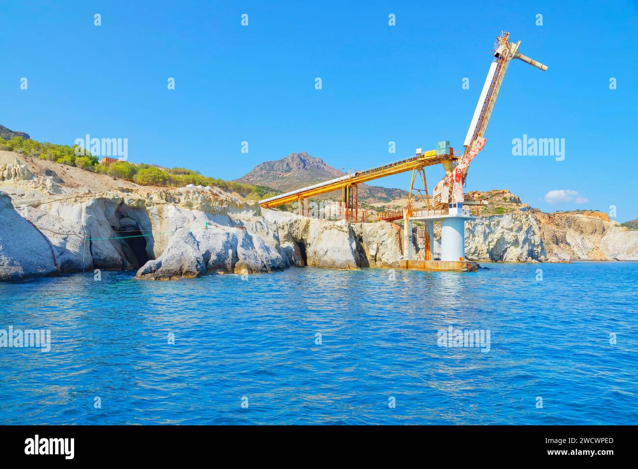 Greece, Cyclades Islands, Milos Island, Abandoned mining installation ...