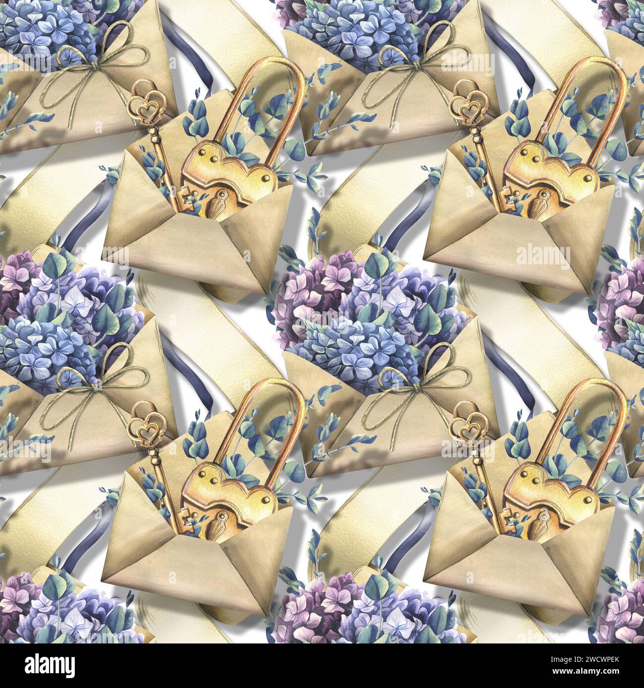 Papyrus paper, craft envelopes with golden keys and locks with ...