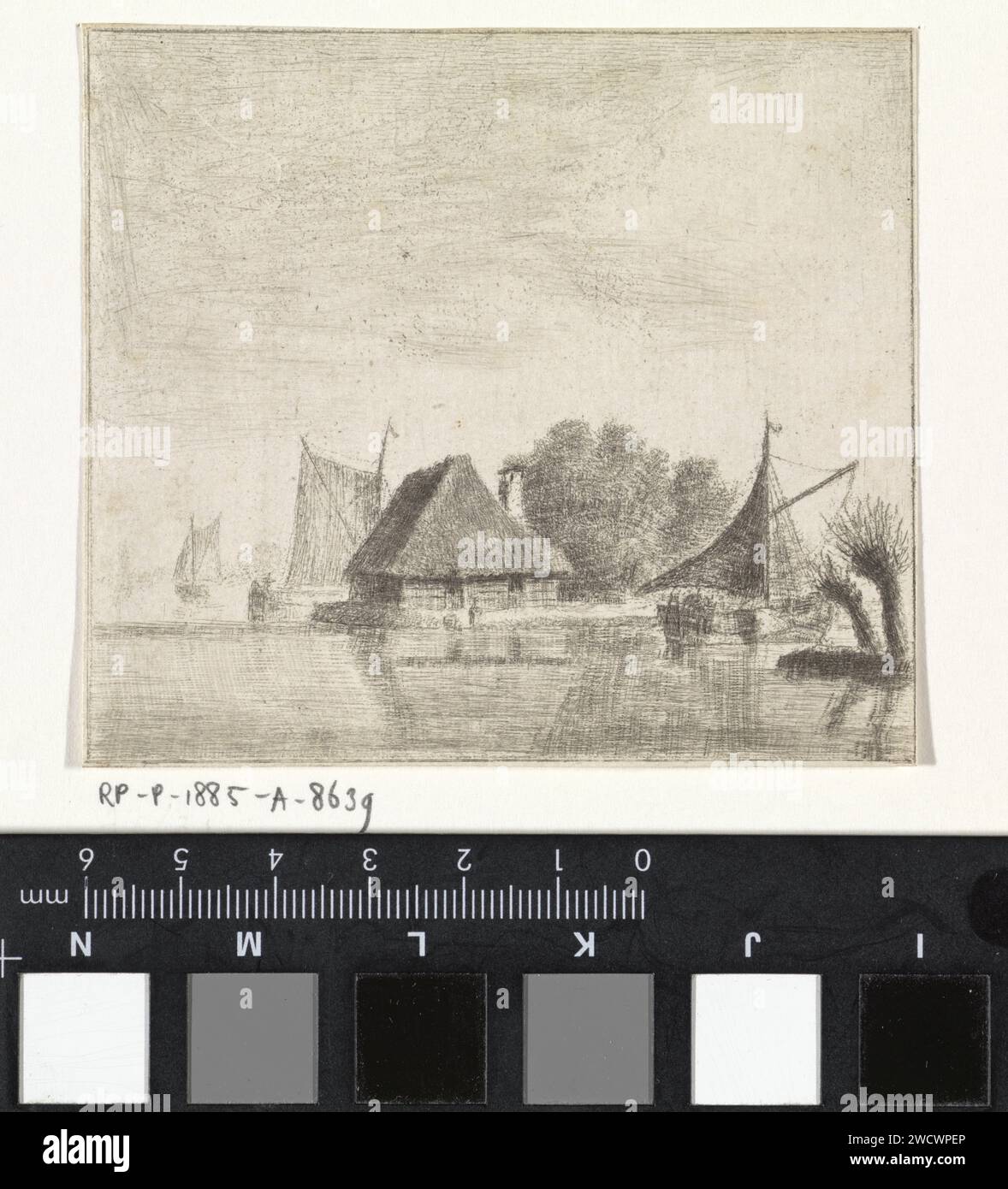 Farm on the Water, Hendrik Spilman, 1742 - 1784 print River face with ...