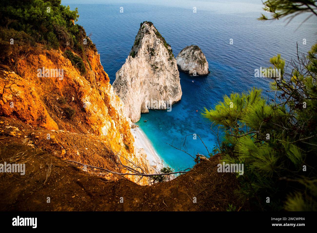viewpoint of Keri and the famous Mizithres rocks with turquoise sea at ...