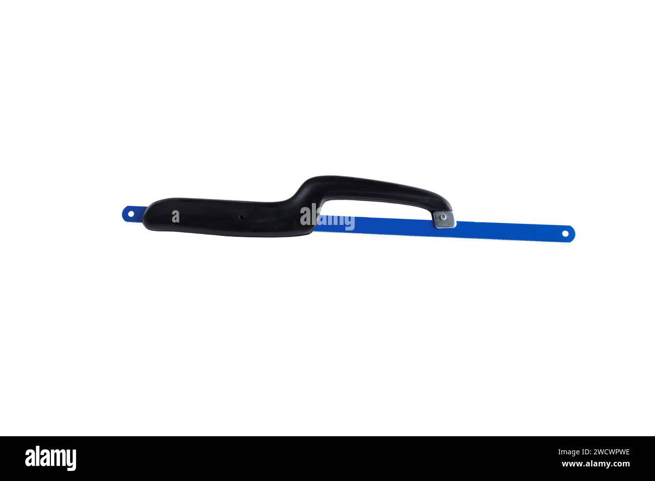Blue hacksaw for metal. Close-up. Isolated on white background Stock ...