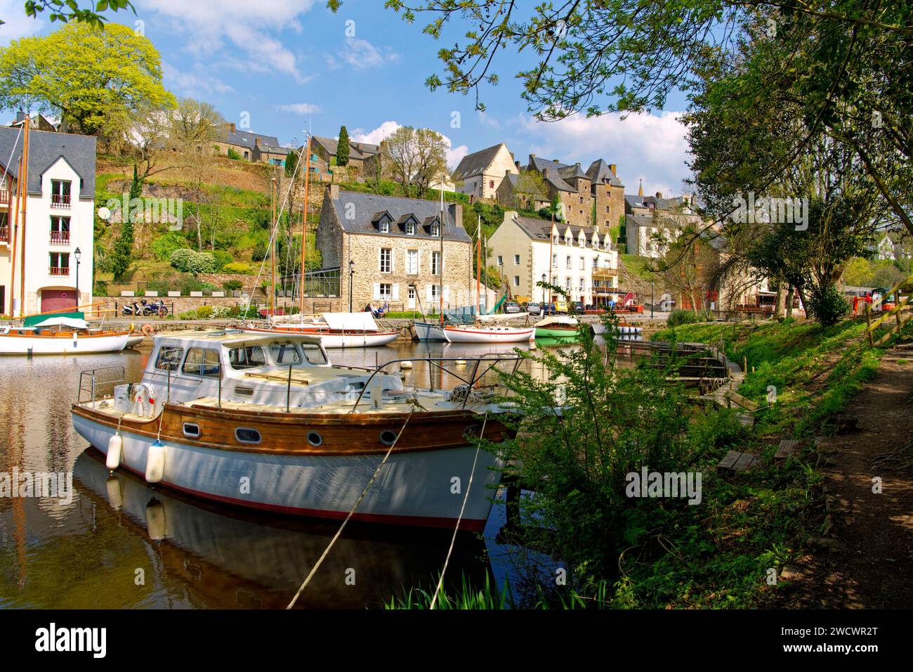 France, Morbihan, La Roche Bernard, the Vilaine river and the marina ...