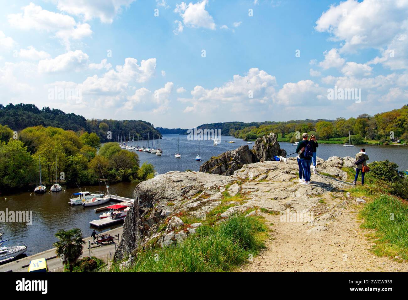 France, Morbihan, La Roche Bernard, the Vilaine river and the marina ...