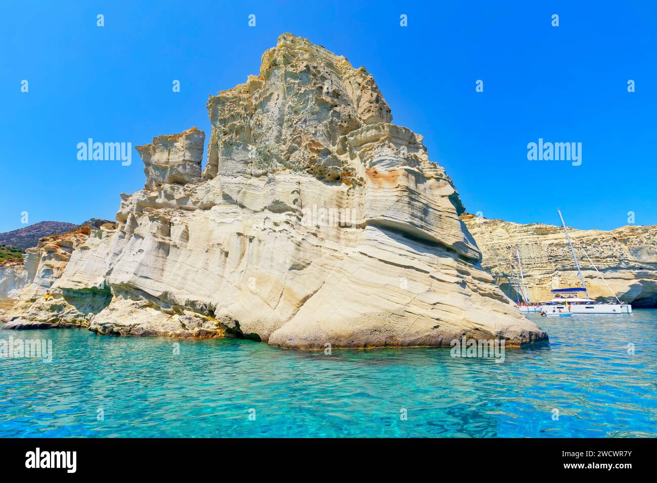 Greece, Cyclades Islands, Milos Island, Kleftiko rock formations ...