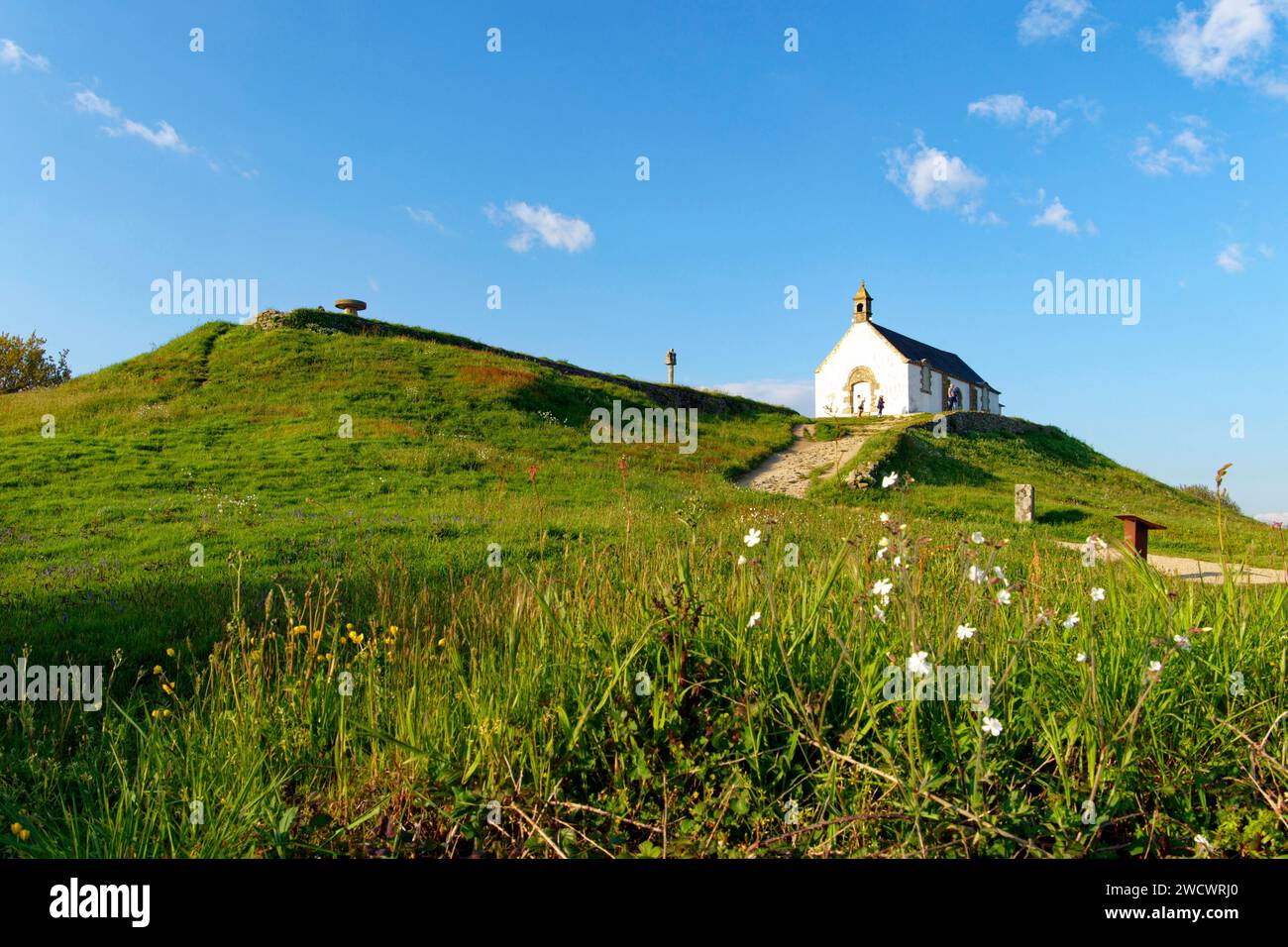 France, Morbihan, Carnac, burial mound (tumulus) and Saint Michel ...