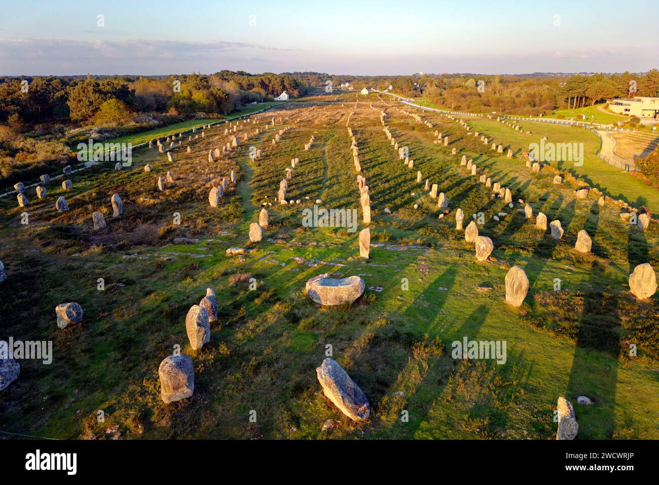 France, Morbihan, Carnac, megalithic site of Menec (aerial view Stock ...