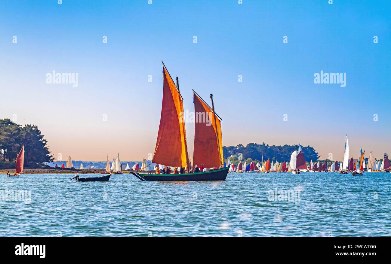 France, Morbihan, Gulf of Morbihan, Joli Vent, open boat with one-third ...