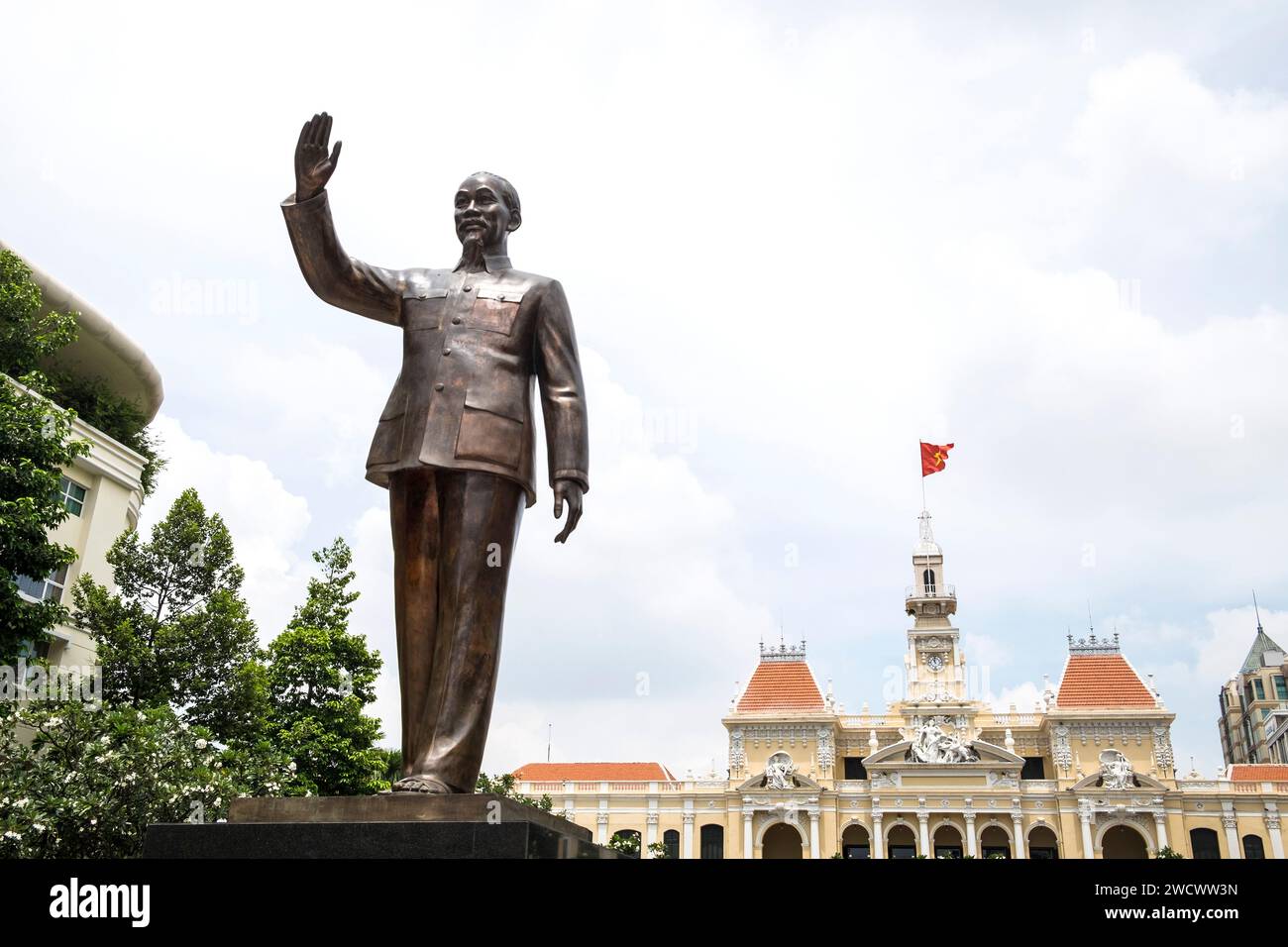 Vietnam, Ho Chi Minh City, Saigon, Statue of Ho Chi Minh in front of ...