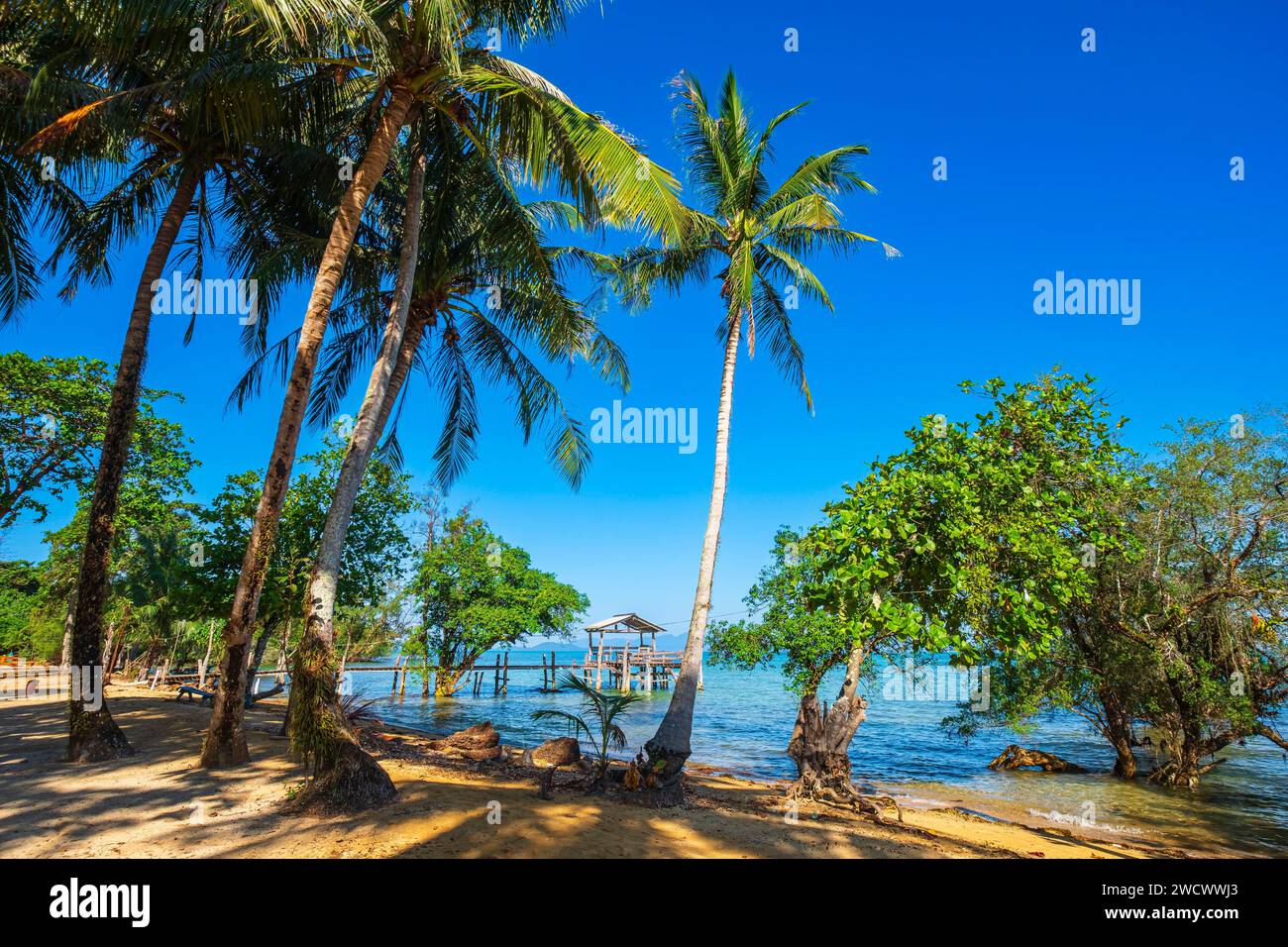 Thailand, Trat province, Ko Mak island, Ao Taan bay, boardwalk of the ...