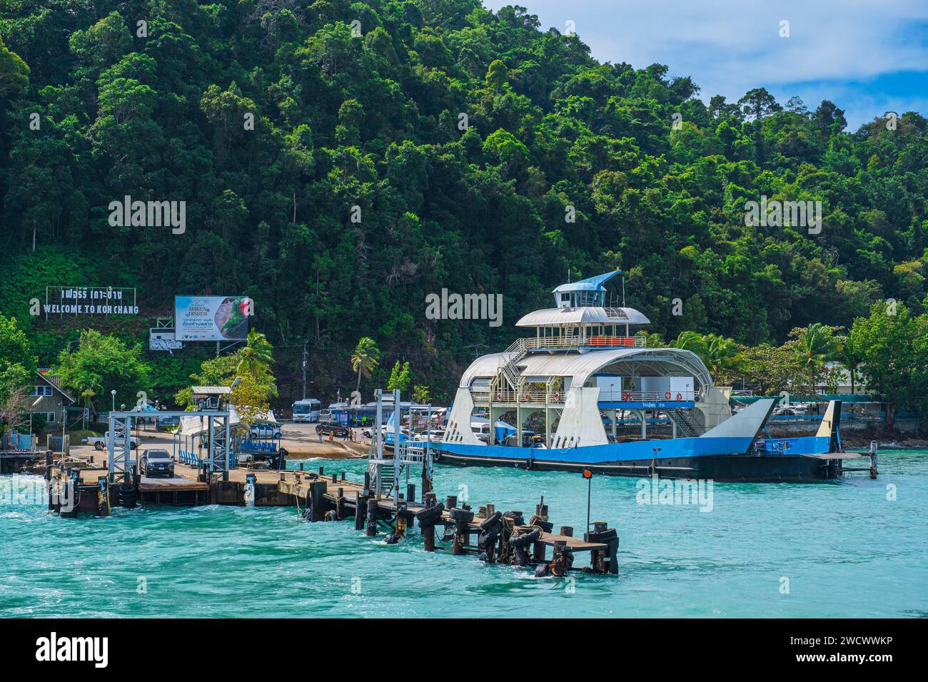 Thailand, Trat province, Ko Chang island, ferry at the port of Ao ...