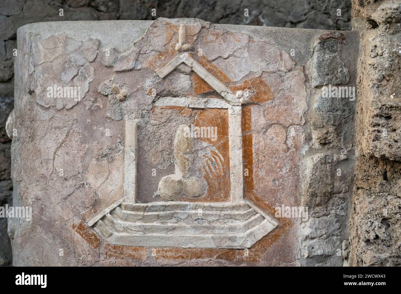 Italy, Campania, the Bay of Naples, Pompei, phallic symbol on the wall ...
