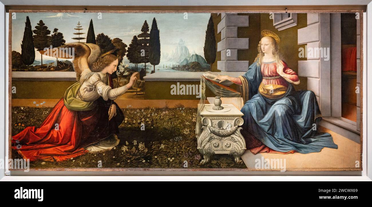 Italy, Toscane, Florence, Galleria degli Uffizi, The Annunciation is a painting widely ...