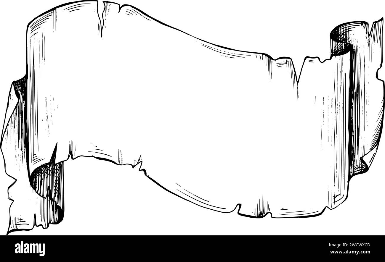 A papyrus scroll antique with jagged edges. Graphic illustration hand ...