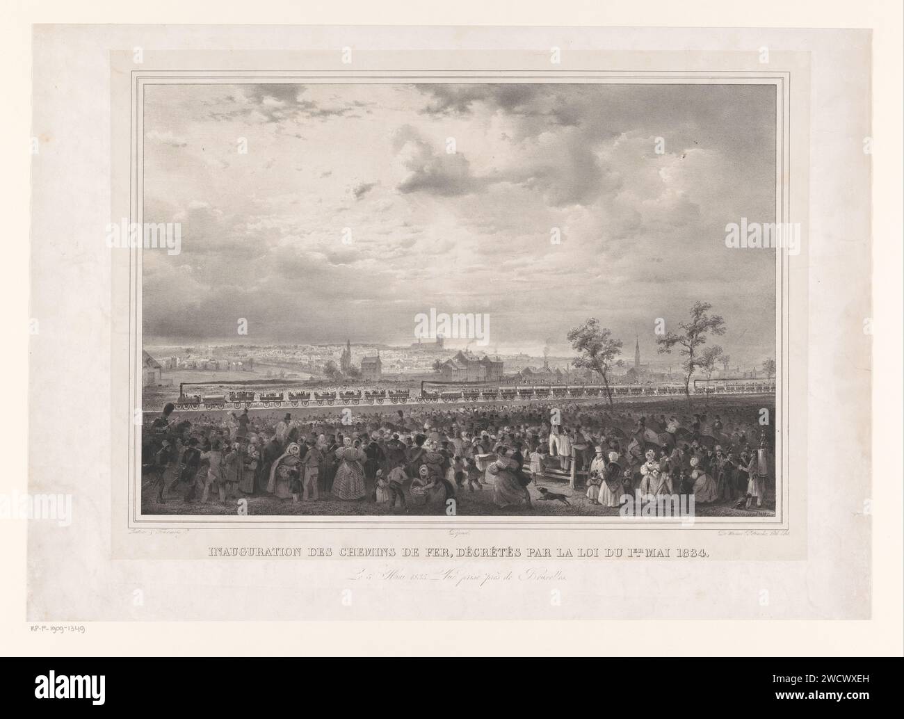 First train ride on the track at Brussels, Paulus Lauters, 1835 print ...