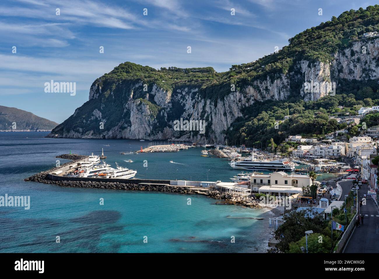 Italy, Campania, the Bay of Naples, Capri island, the port of Capri ...