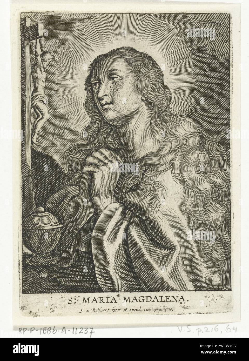 Maria Magdalena pridt kneeling for Crucifix, Schelte Adamsz. Bolswert ...