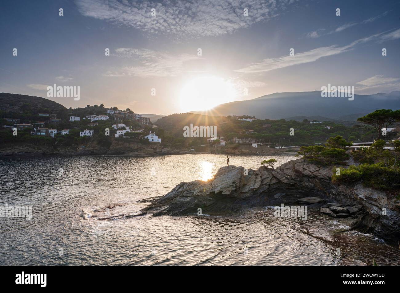 Spain, Catalonia, Costa Brava, Girona province, Cadaqués, sunset over ...