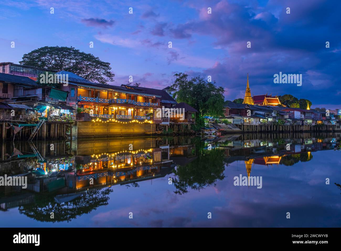 Thailand, Chanthaburi, Chanthaboon Waterfront Community lined with ...