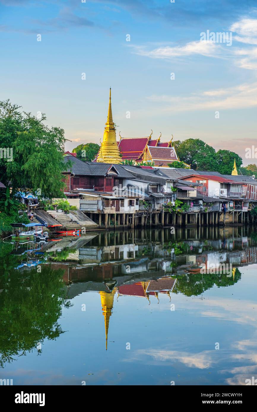 Thailand, Chanthaburi, Chanthaboon Waterfront Community lined with ...