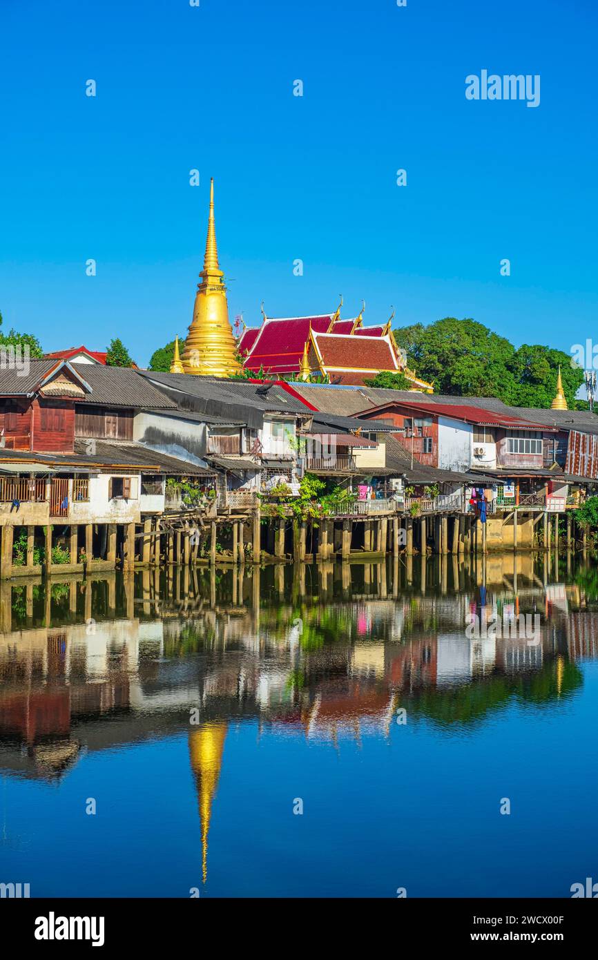 Thailand, Chanthaburi, Chanthaboon Waterfront Community lined with ...